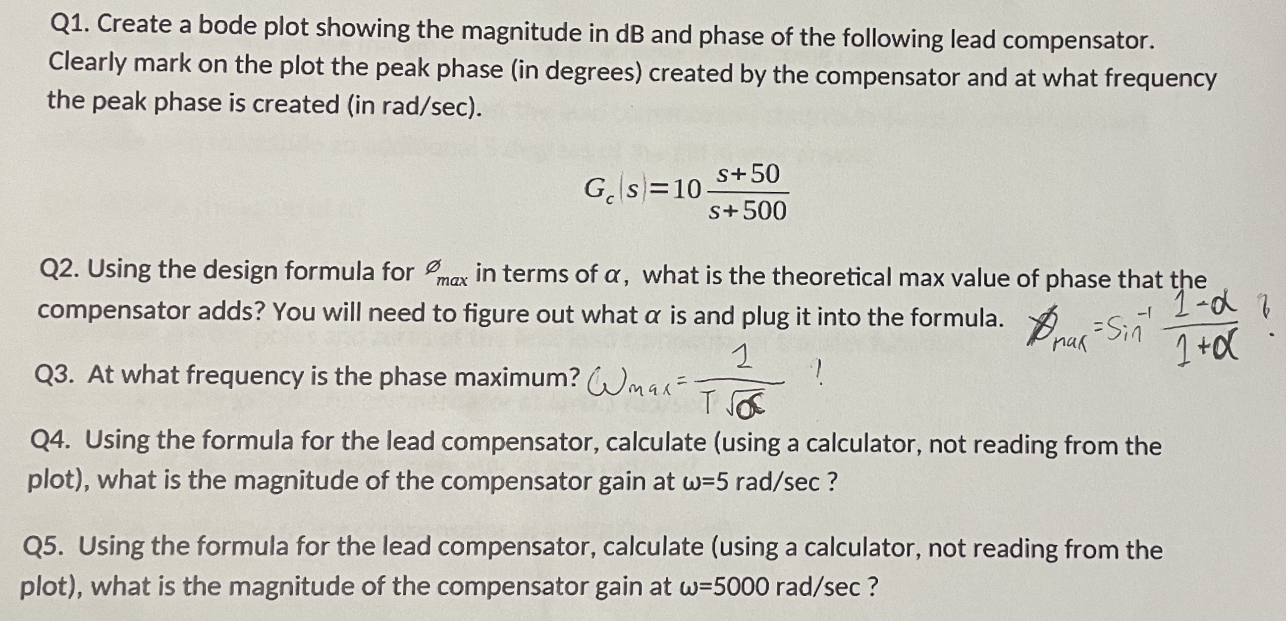 Solved Q1. ﻿Create a bode plot showing the magnitude in dB | Chegg.com