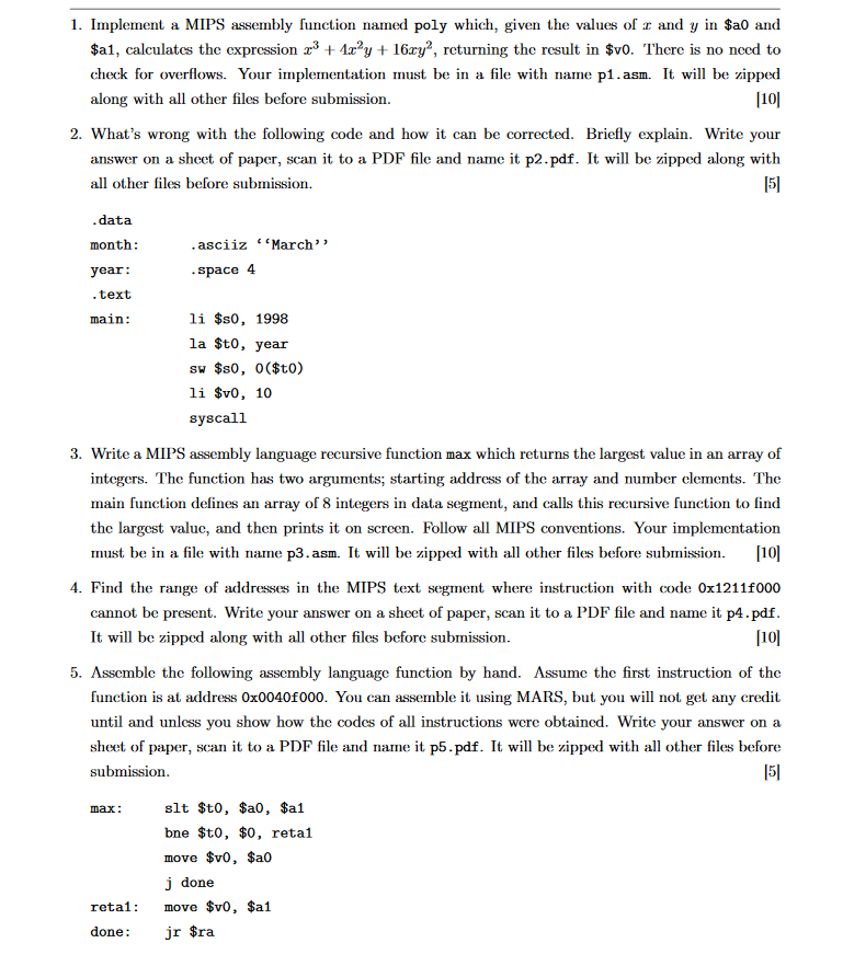 Solved 1 Implement A Mips Assembly Function Named Poly
