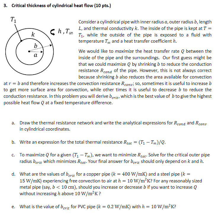 Solved 3. Critical thickness of cylindrical heat flow ( 10 | Chegg.com