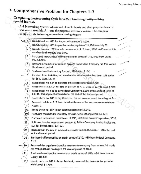 Solved Accounting Inform Comprehensive Problem for Chapters | Chegg.com