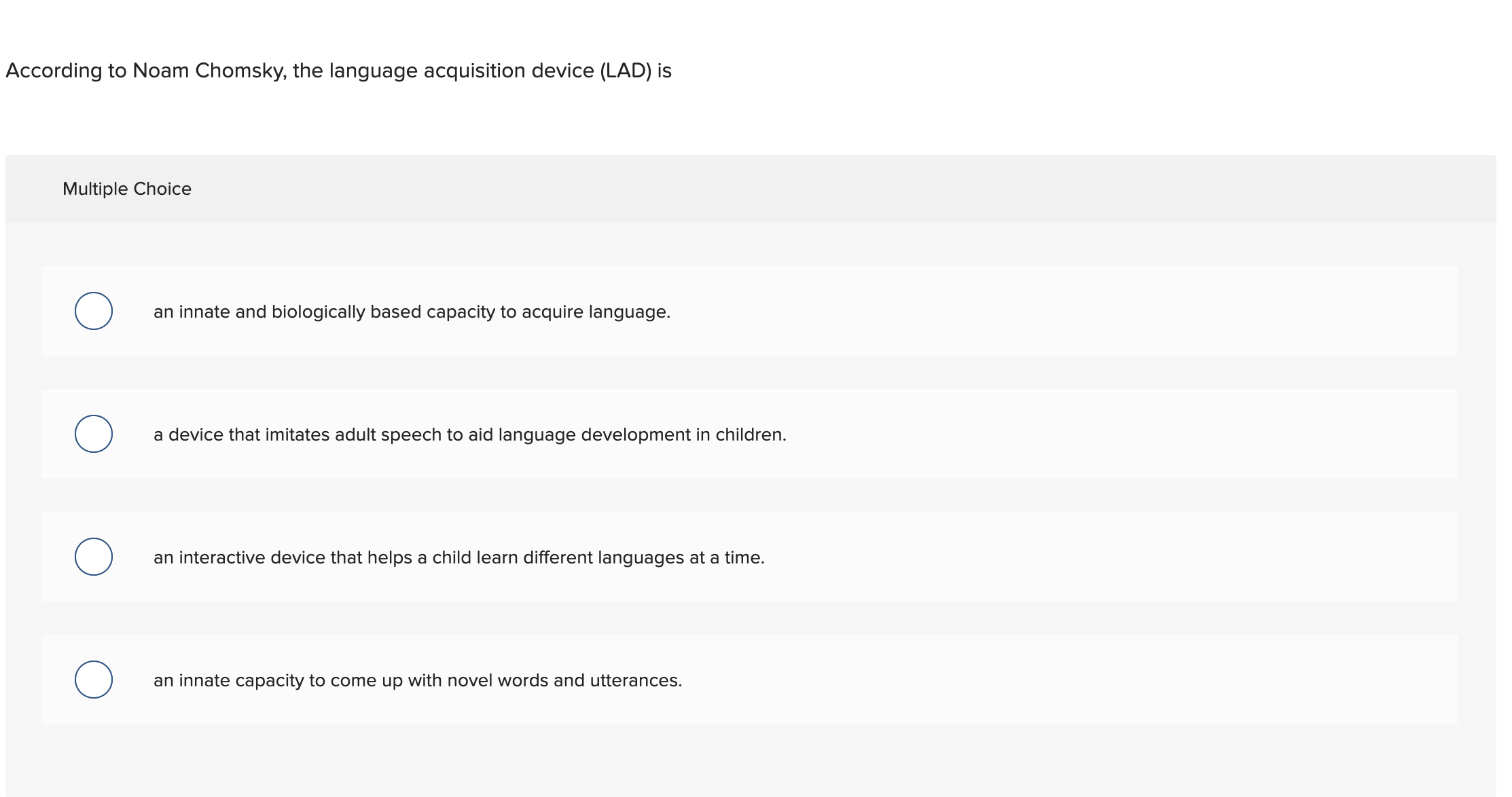 Solved According to Noam Chomsky, the language acquisition | Chegg.com