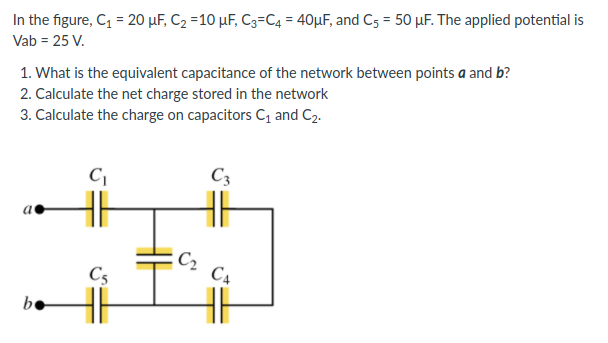Solved In the figure, C1 = 20 pF, C2 = 10 pF, C3=C4 = 40pF, | Chegg.com