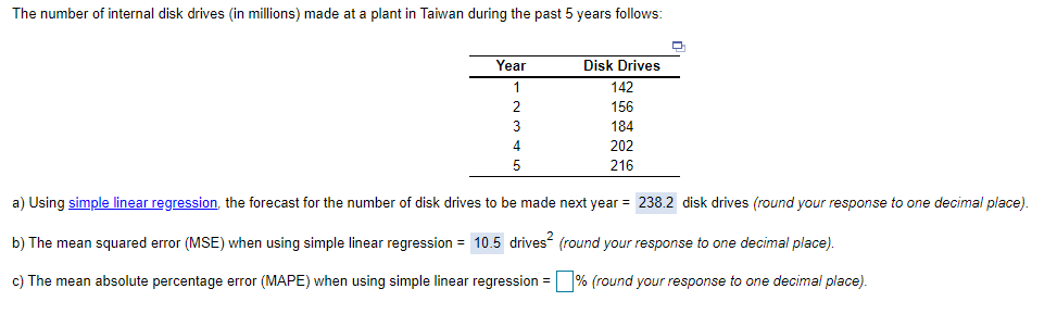 Solved What is the mean absolute percentage error (MAPE) | Chegg.com