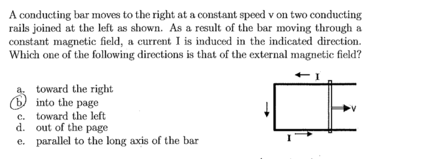 Solved A conducting bar moves to the right at a constant | Chegg.com