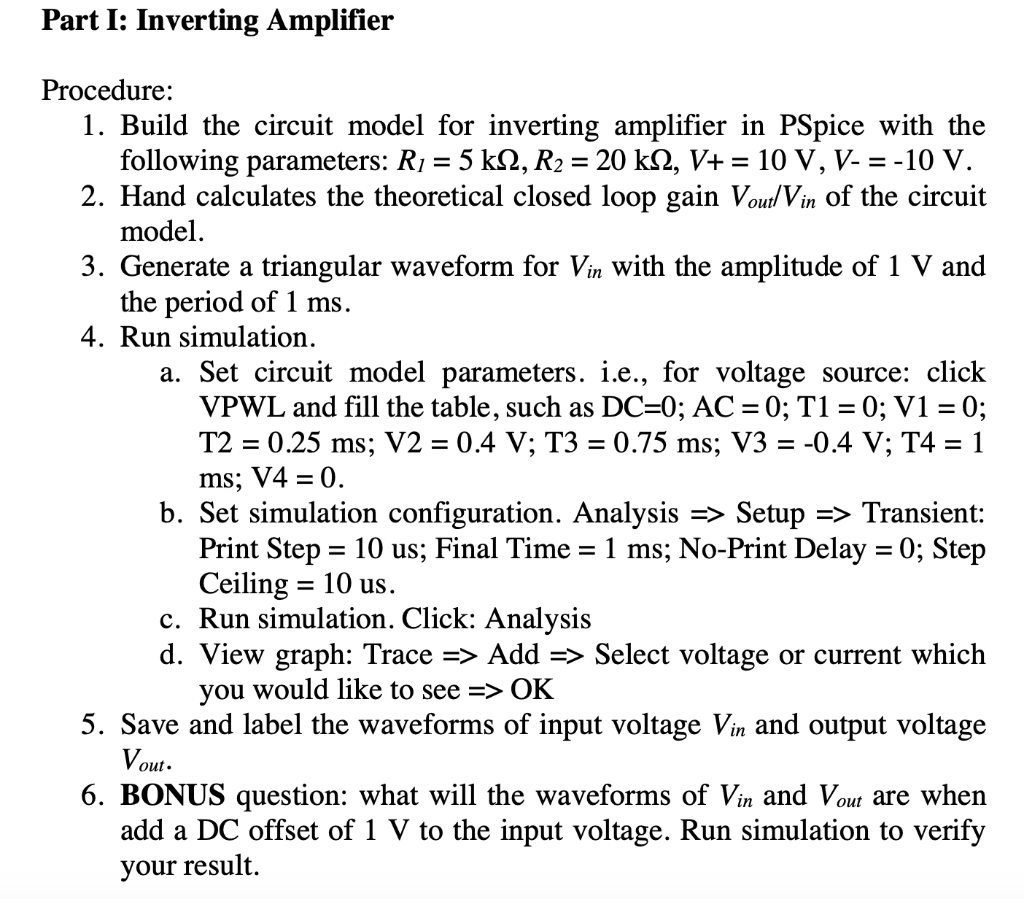 Solved Part I Inverting Amplifier Procedure 1 Build The 3220
