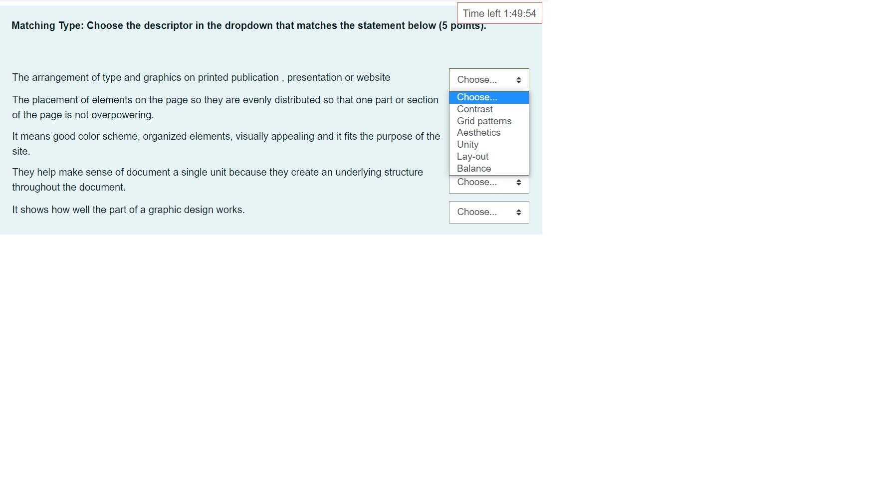 Solved Matching Type: Choose the descriptor in the dropdown | Chegg.com