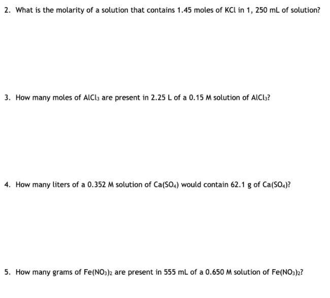 Solved 2. What is the molarity of a solution that contains | Chegg.com
