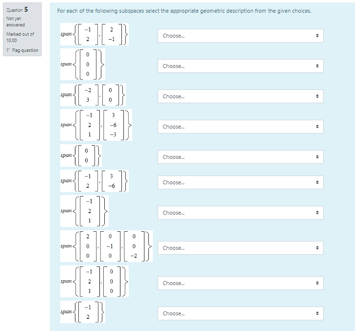 Solved For each of the following subspaces select the | Chegg.com