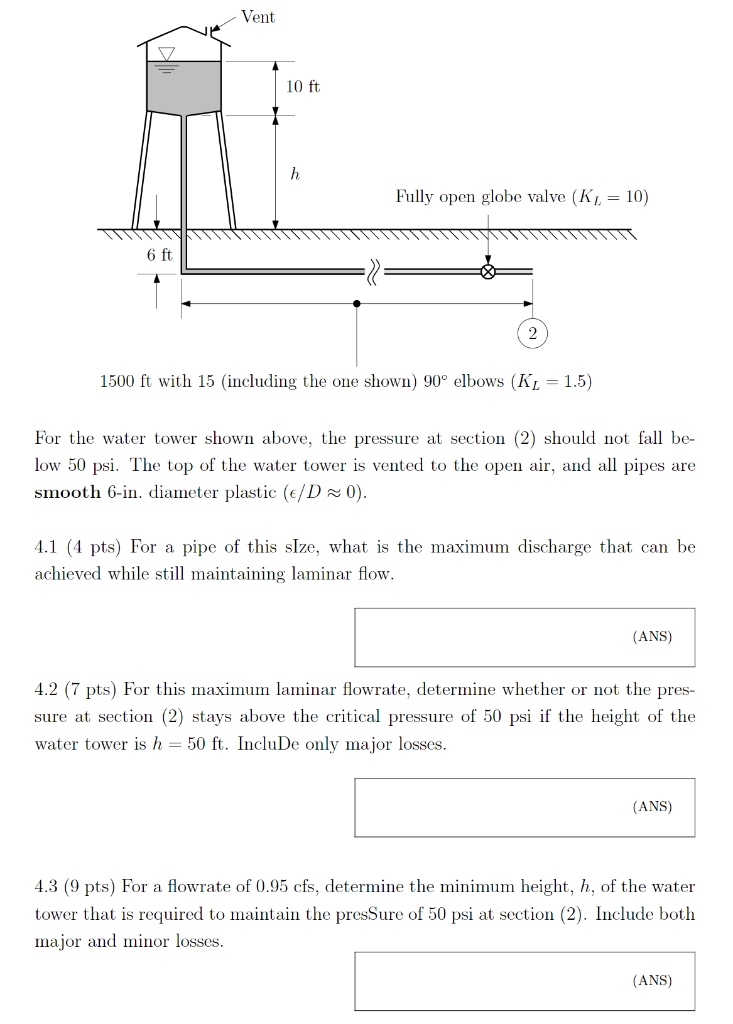 Solved For the water tower shown above, the pressure at | Chegg.com