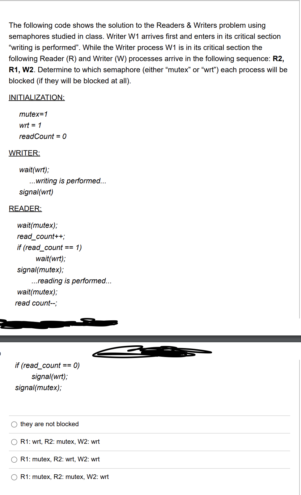 Solved The following code shows the solution to the Readers | Chegg.com
