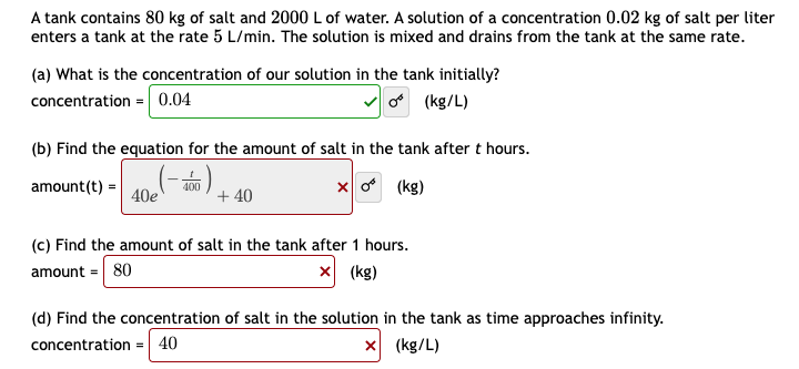 Solved A tank contains kg of salt and L of water. A solution | Chegg.com