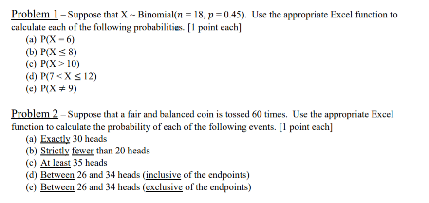 Solved Excel functions - calculating probabilities for the | Chegg.com