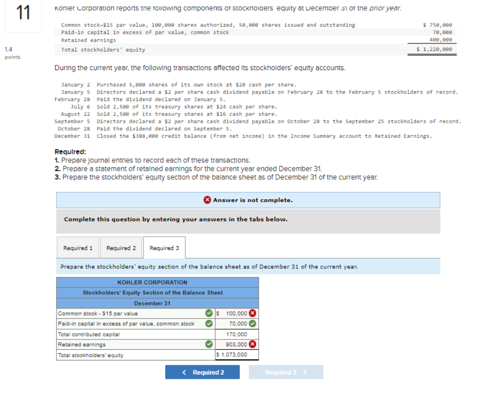 Solved Problem 11-2A (Algo) Cash dividends, treasury stock, | Chegg.com