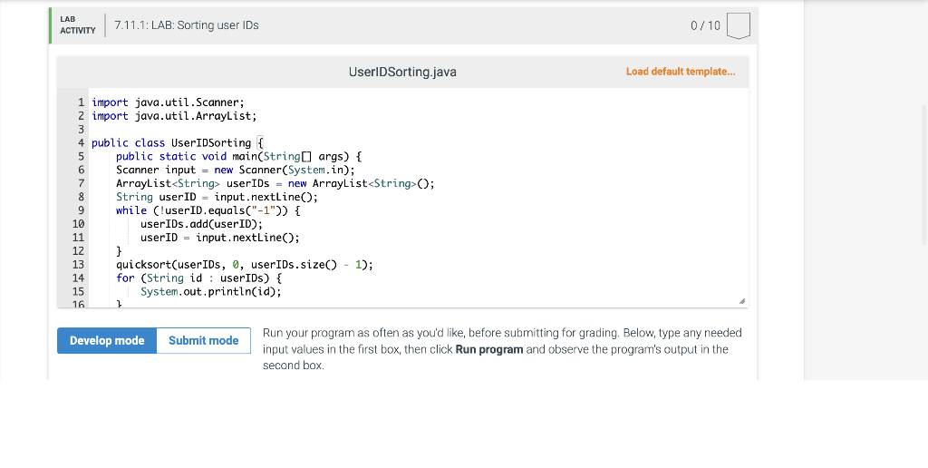Solved 0/10 Load default template... Run your program as | Chegg.com