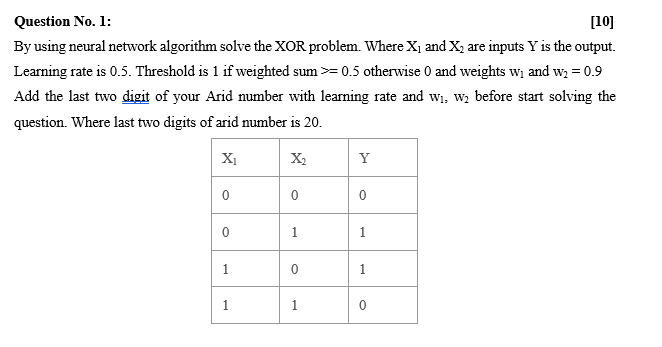 Solved Question No.1: [10] By using neural network algorithm | Chegg.com