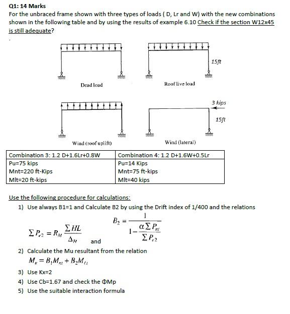 Solved Q1: 14 Marks For the unbraced frame shown with three | Chegg.com