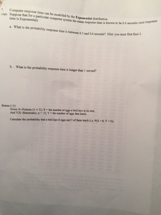 Solved Computer response time be modelled by the Exponential | Chegg.com
