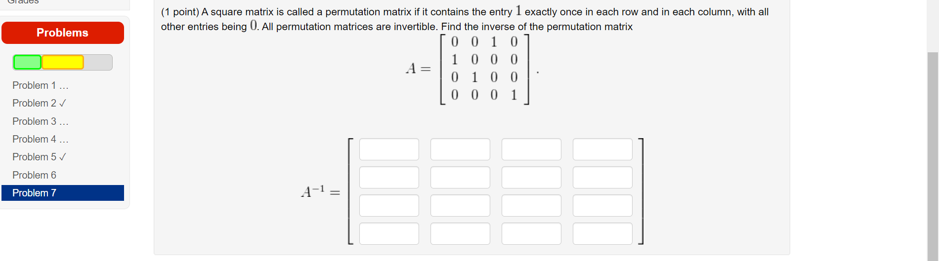 Solved (1 point) A square matrix is called a permutation | Chegg.com