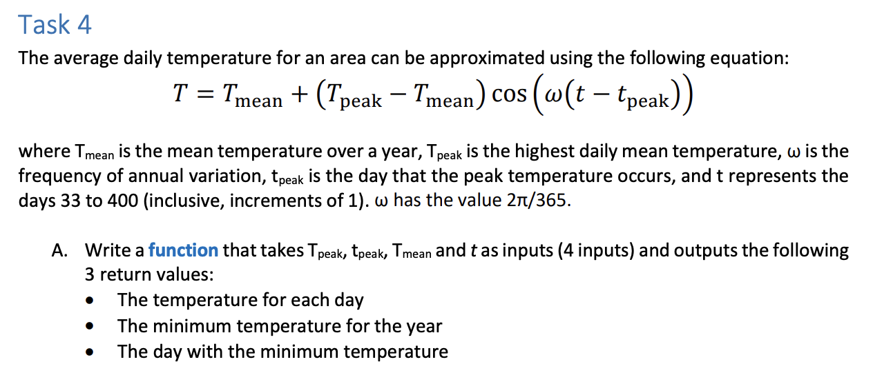 Solved T=Tmean +(Tpeak −Tmean )cos(ω(t−tpeak )) where Tmean | Chegg.com