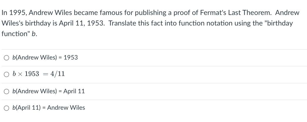 Solved In 1995, Andrew Wiles became famous for publishing a | Chegg.com