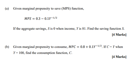 Solved (a) Given marginal propensity to save (MPS) function, | Chegg.com