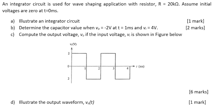 Solved An integrator circuit is used for wave shaping | Chegg.com