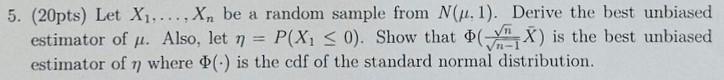 Solved 5. (20pts) Let X1,…,Xn be a random sample from | Chegg.com