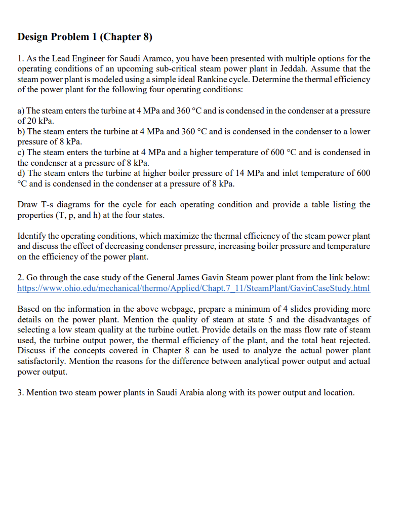Design Problem 1 (Chapter 8) 1. As the Lead Engineer | Chegg.com