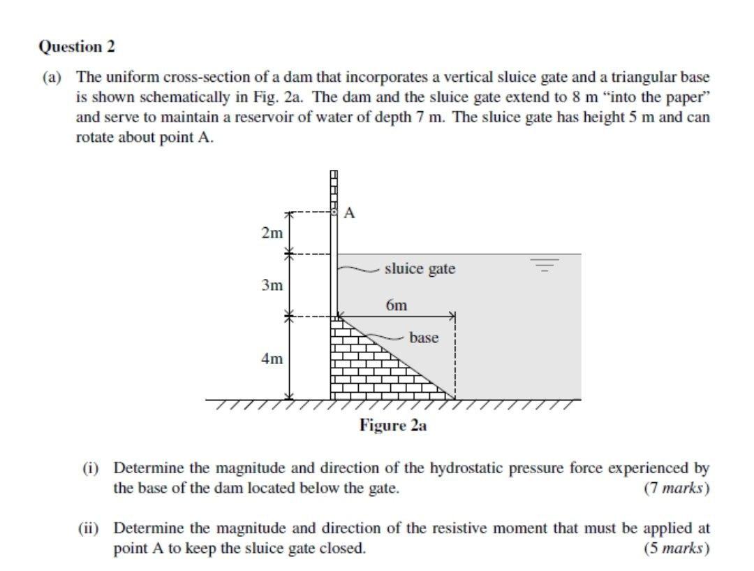 Solved Question 2 (a) The uniform cross-section of a dam | Chegg.com