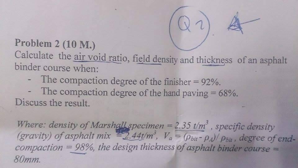 Problem 2 (10 M.) Calculate the air void ratio, field | Chegg.com