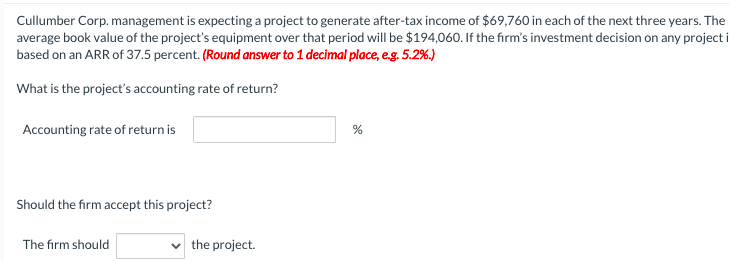 Solved Cullumber Corp. management is expecting a project to | Chegg.com
