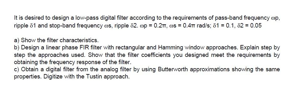 Solved It is desired to design a low-pass digital filter | Chegg.com