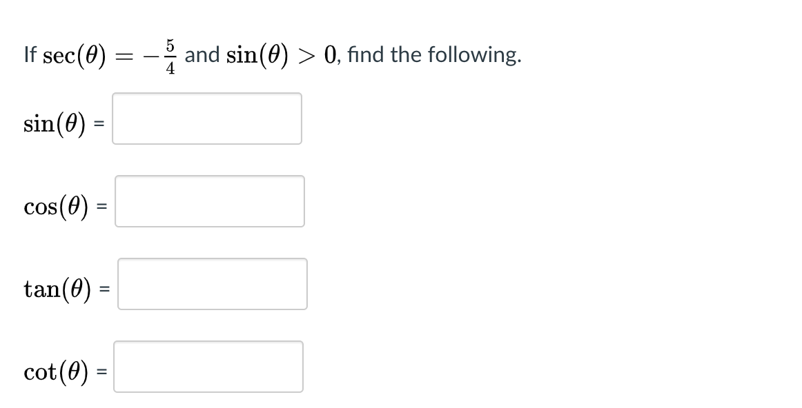 Solved If sec(0) and sin(0) > 0, find the following. 4 | Chegg.com