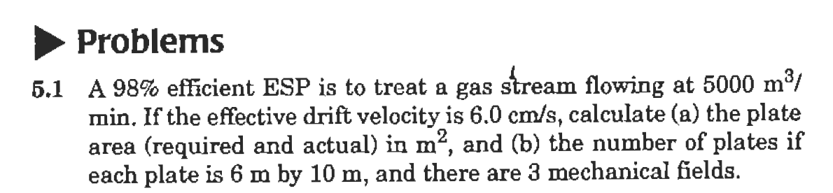 Solved Problems5.1 A 98% ﻿efficient ESP is to ﻿treat a gas | Chegg.com