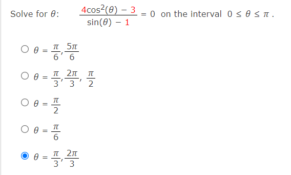 Solved --- Solve for : 4cos2(0) – 3 = 0 on the interval O | Chegg.com