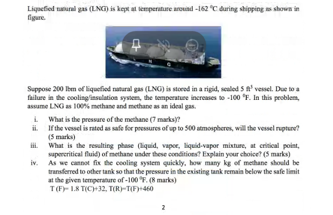 Solved Liquefied natural gas (LNG) is kept at temperature | Chegg.com