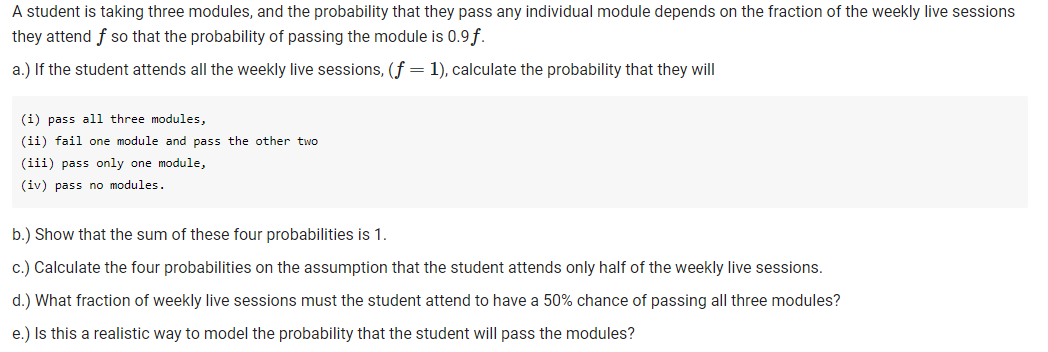 Solved A student is taking three modules, and the | Chegg.com