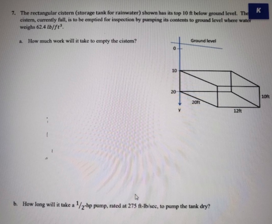 Solved K 7. The rectangular cistern (storage tank for | Chegg.com
