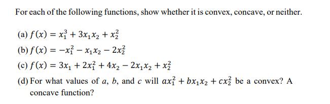 Solved For each of the following functions, show whether it | Chegg.com