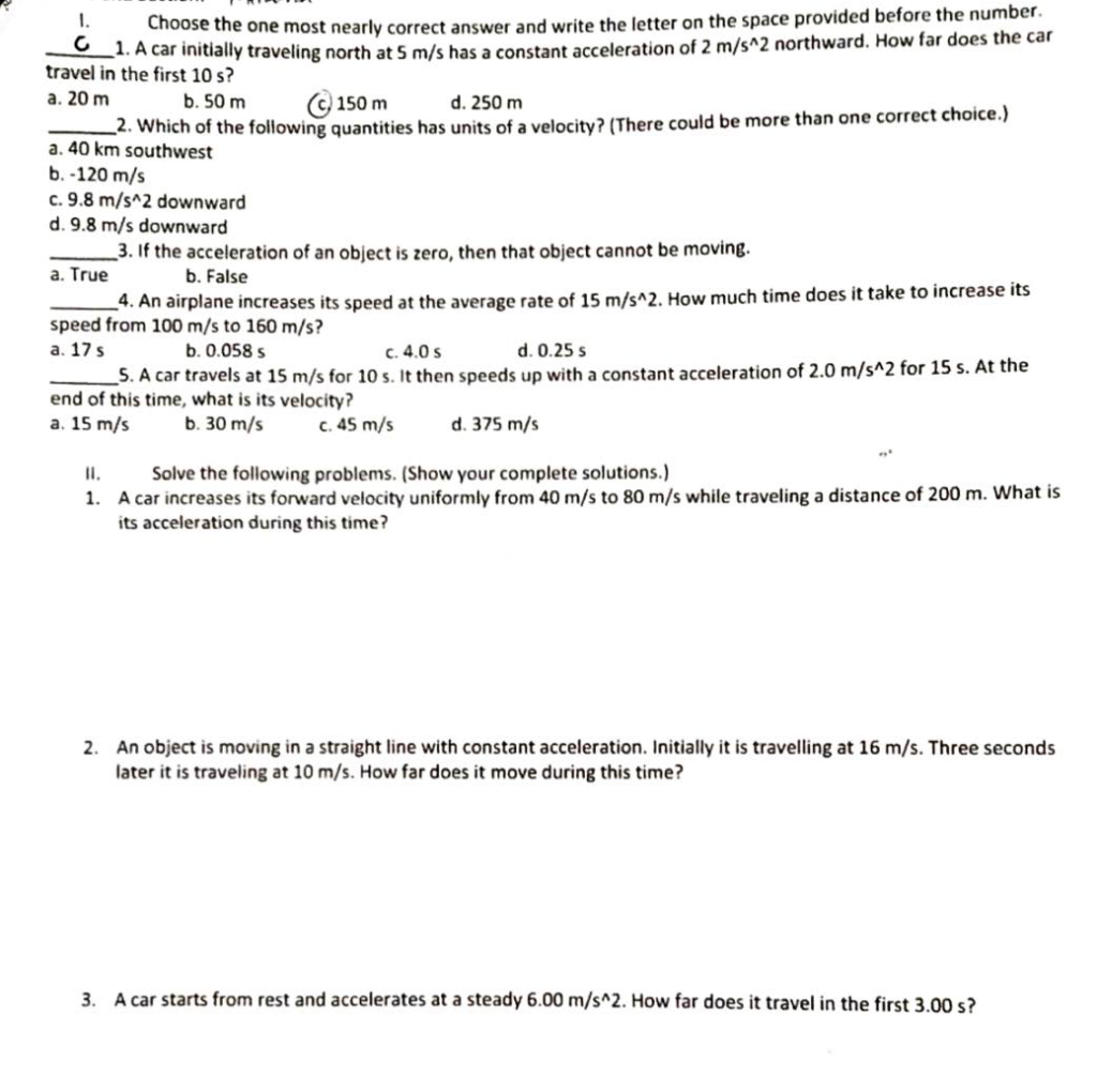 Solved 1. Choose the one most nearly correct answer and | Chegg.com