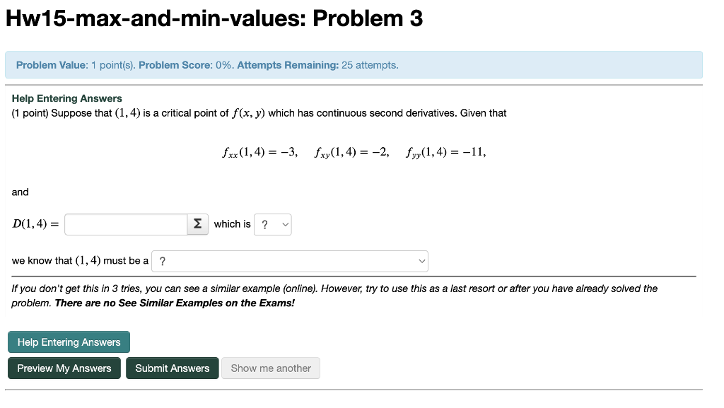Solved Hw15 Max And Min Values Problem 3 Problem Value 1 