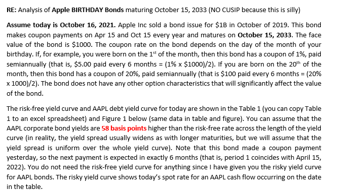 RE: Analysis of Apple BIRTHDAY Bonds maturing October | Chegg.com