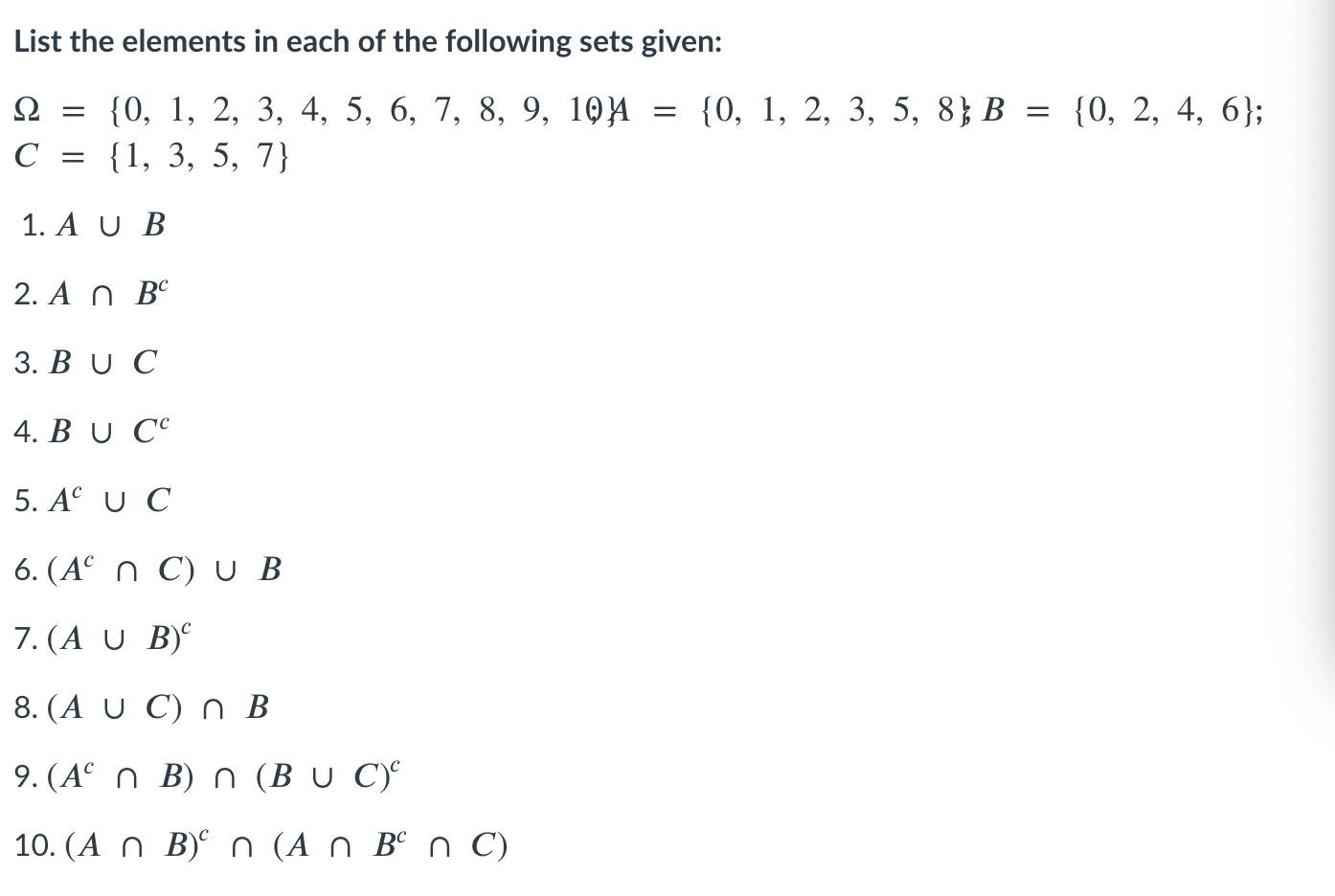 Solved List the elements in each of the following sets | Chegg.com
