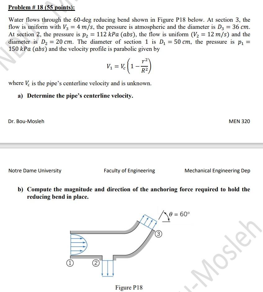 Solved Water flows through the 60-deg reducing bend shown in | Chegg.com