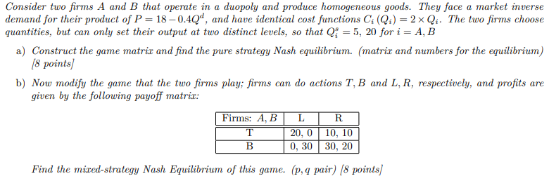 Solved Consider two firms A and B that operate in a duopoly | Chegg.com