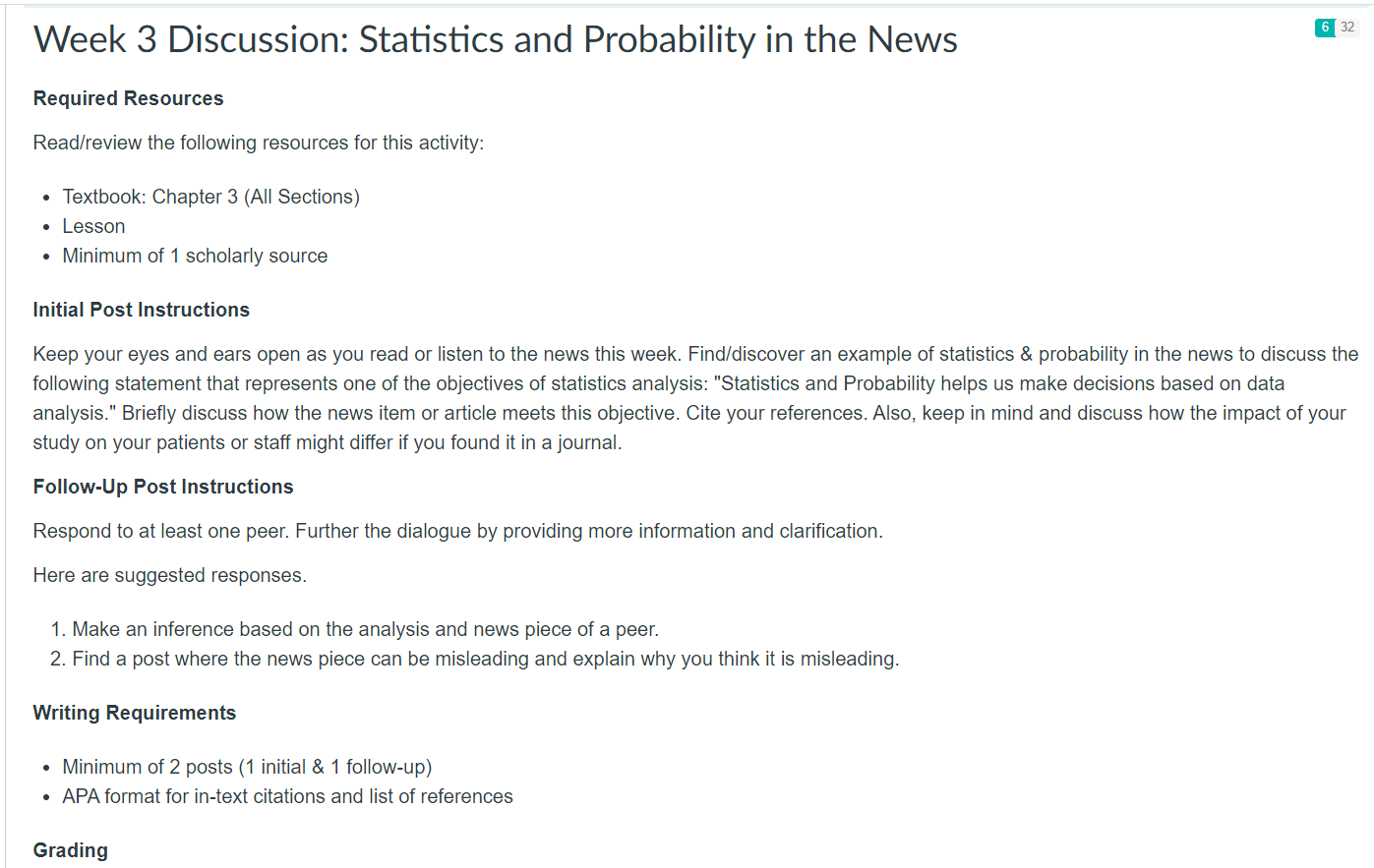 6 32 Week 3 Discussion: Statistics and Probability in | Chegg.com