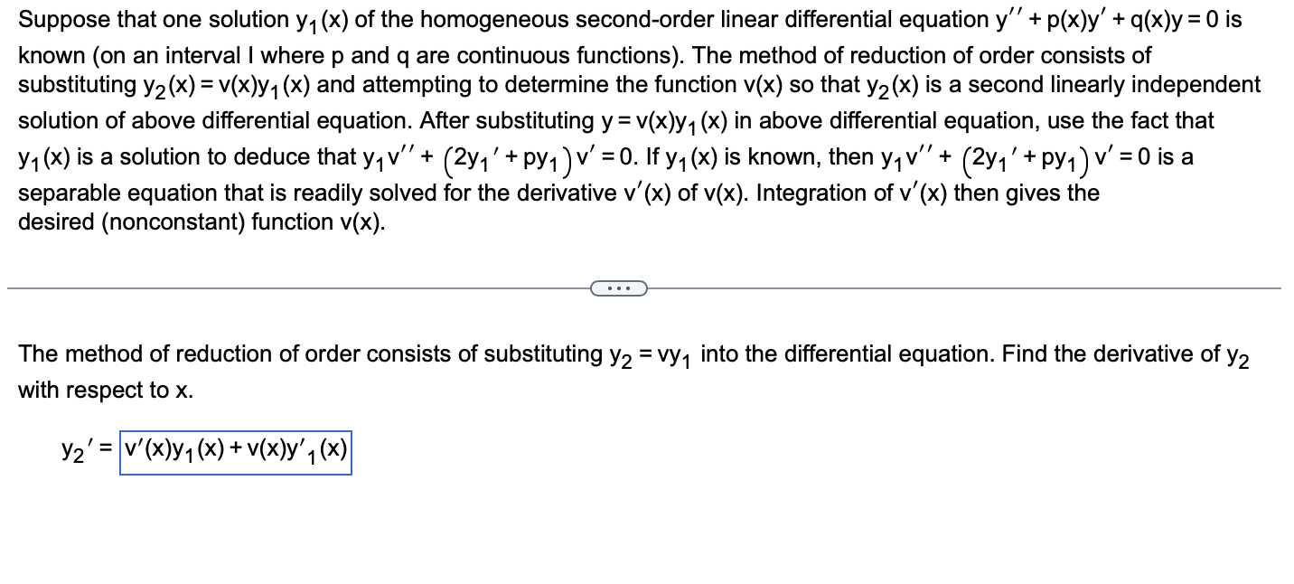 Solved The method of reduction of order consists of | Chegg.com