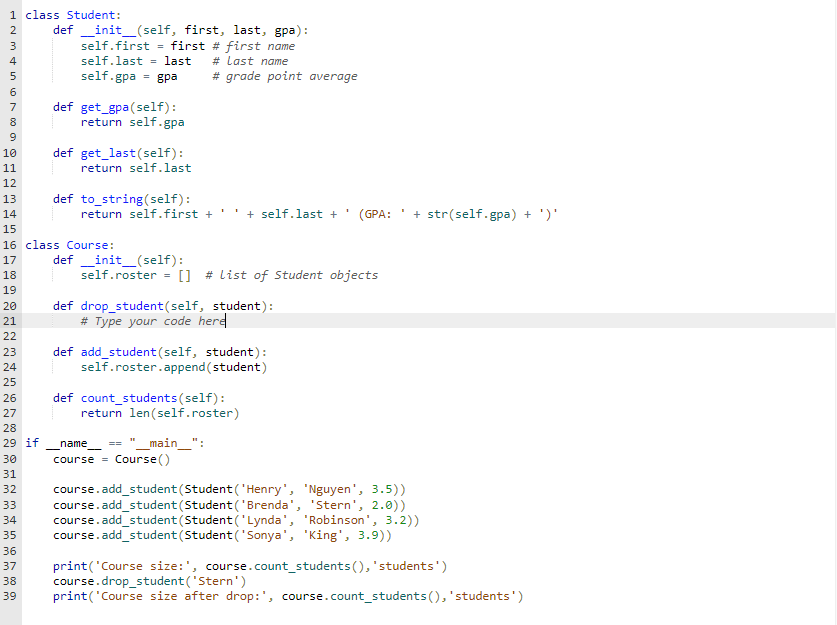 [Solved]: In python please. Complete the Course class by im