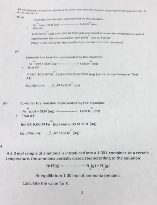 Solved Comparing the Reaction Quotient Q and K, how does the | Chegg.com