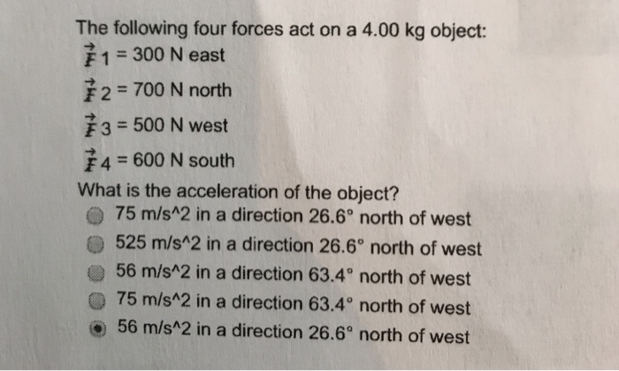 Solved The following four forces act on a 4.00 kg object: = | Chegg.com